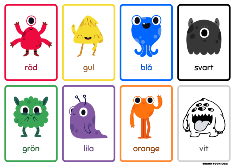 Skriv ut flashcards med ord på svenska för barn