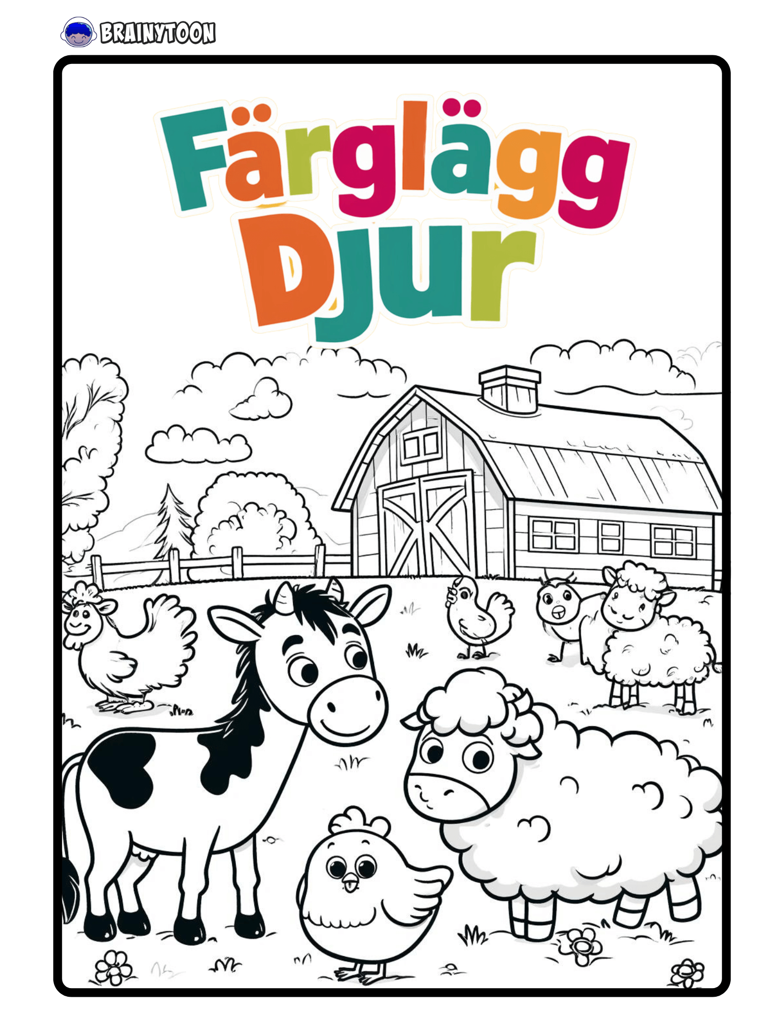 Färglägg djur med målarbilder för barn