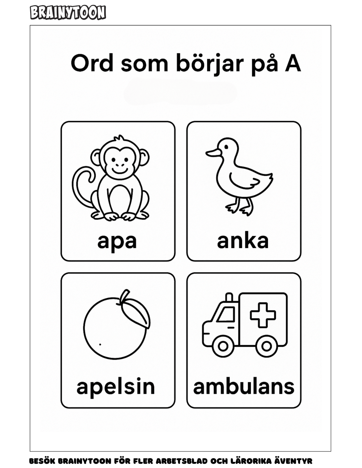 Bokstaven A – Ord som börjar på A för barn