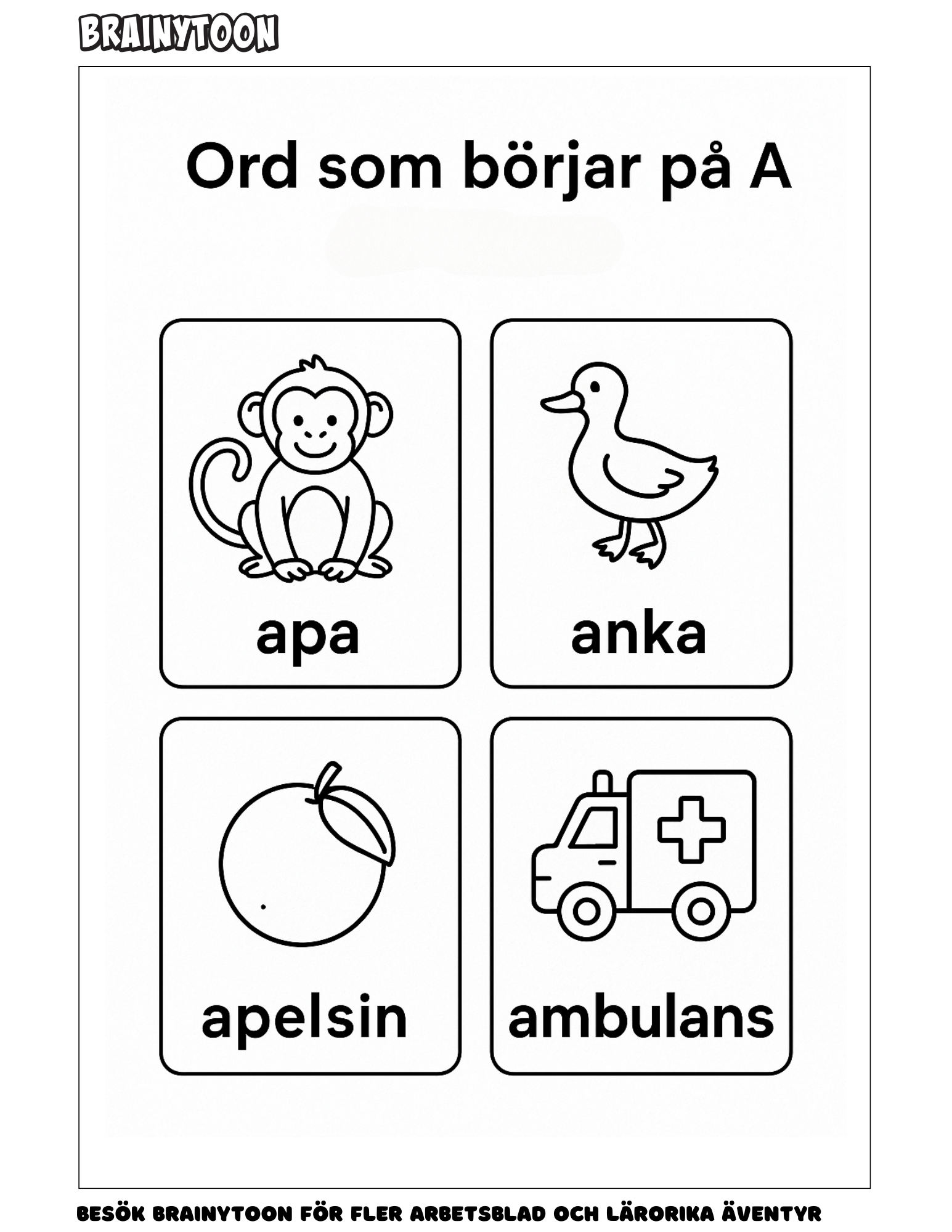 Bokstaven A – Ord som börjar på A för barn