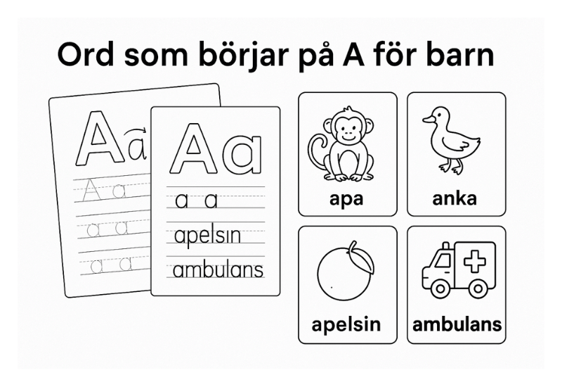 Bokstaven A – Ord som börjar på A för barn