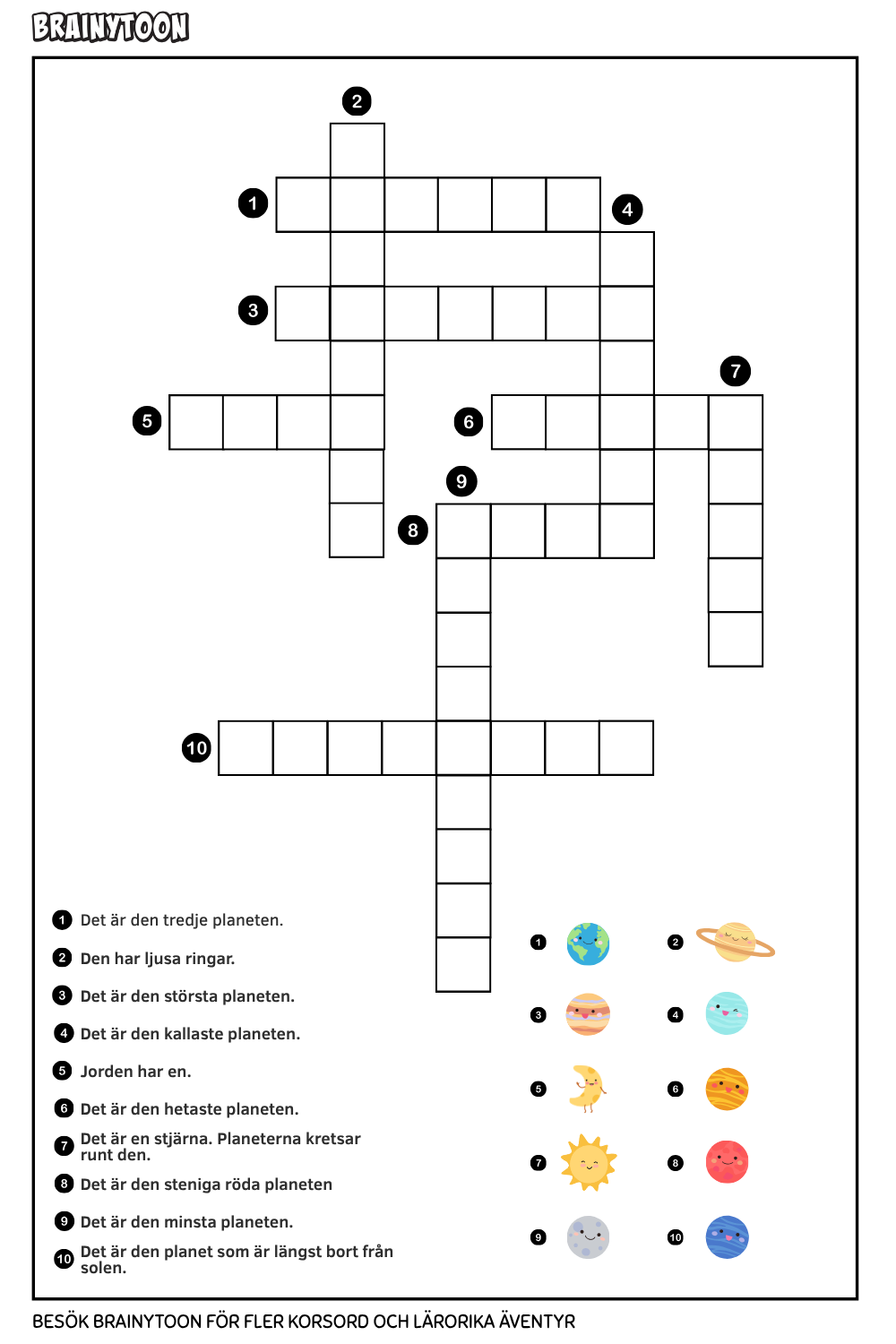 Korsord för barn på svenska med BrainyBlocks