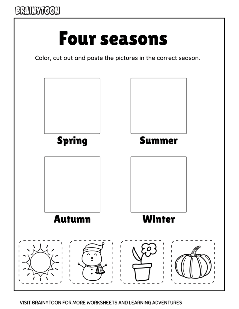 Activities and seasons worksheets for kindergarten